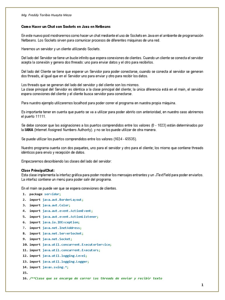 Chat Java con Sockets en Netbeans | PDF | Java (lenguaje de programación) | Servidor (Computación)