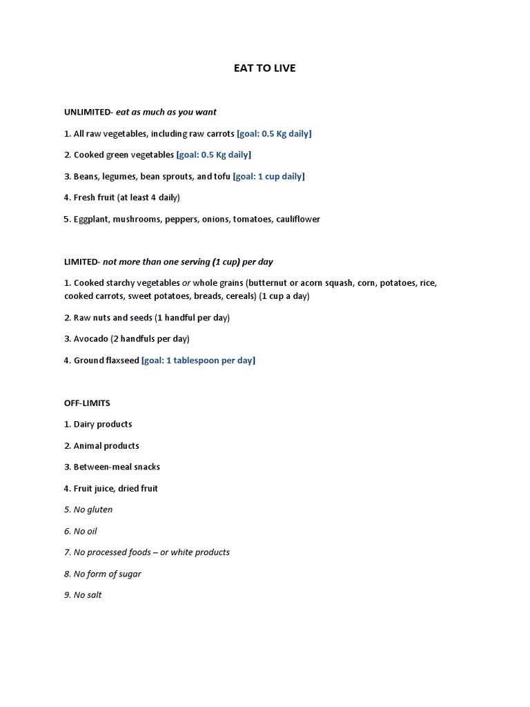 Eat To Live: UNLIMITED-eat As Much As You Want | PDF | Cooking, Food & Wine