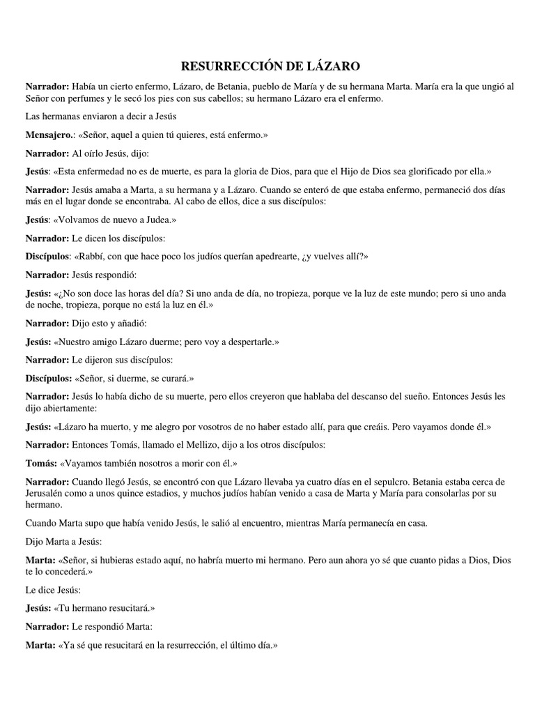 Resurrección de Lázaro: Resumen Bíblico | PDF | Lázaro De Betania ...