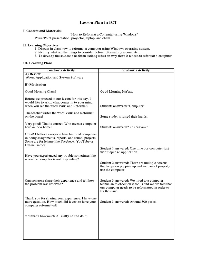 Detailed Lesson Plan in ICT | PDF | Bios | Booting