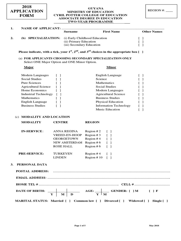 Application Form 2018 | PDF | Qualifications | Educational Stages