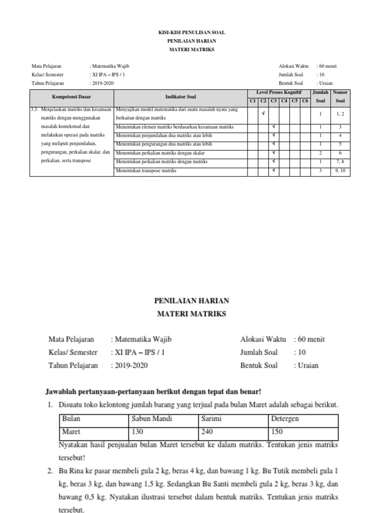 Tugas Instrumen Evaluasi Matriks Wahyu Sujatmiko | PDF