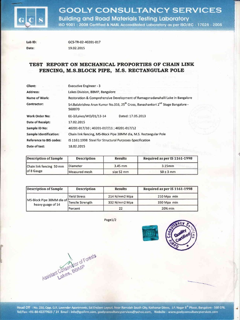 Test Report of Chain Link Fencing | PDF | Materials | Materials Science