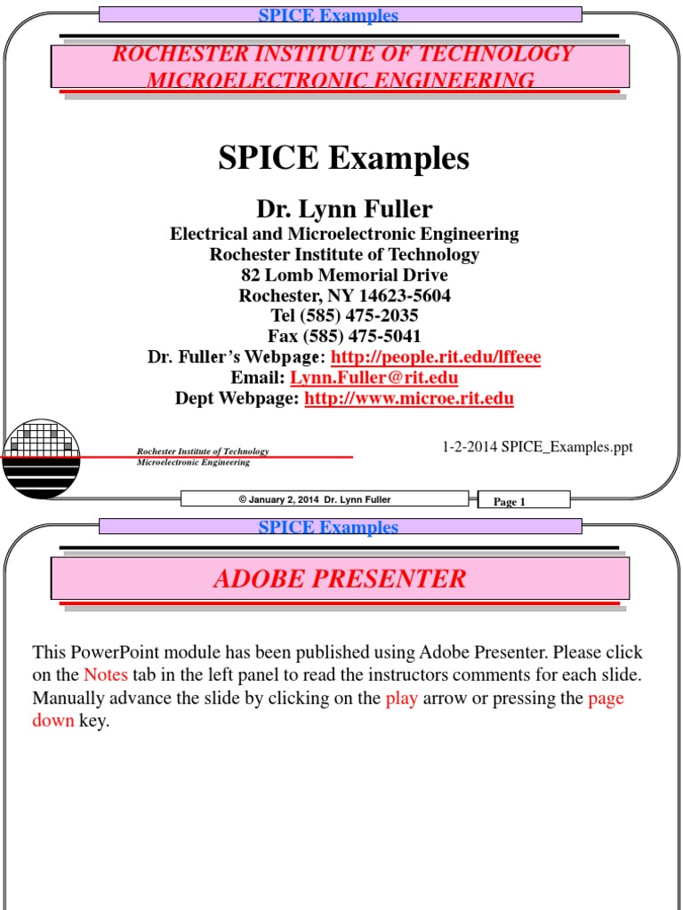 SPICE Examples: Dr. Lynn Fuller | Download Free PDF | Cmos | Spice