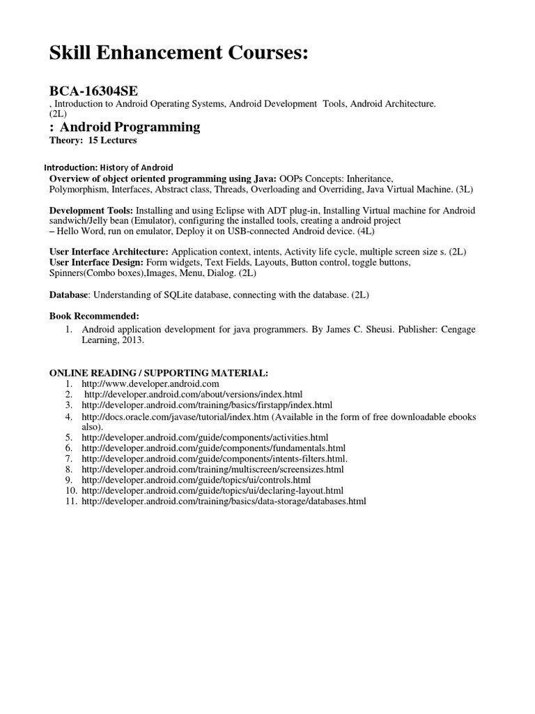 Skill Enhancement Courses:: BCA-16304SE: Android Programming | PDF | Android (Operating System ...