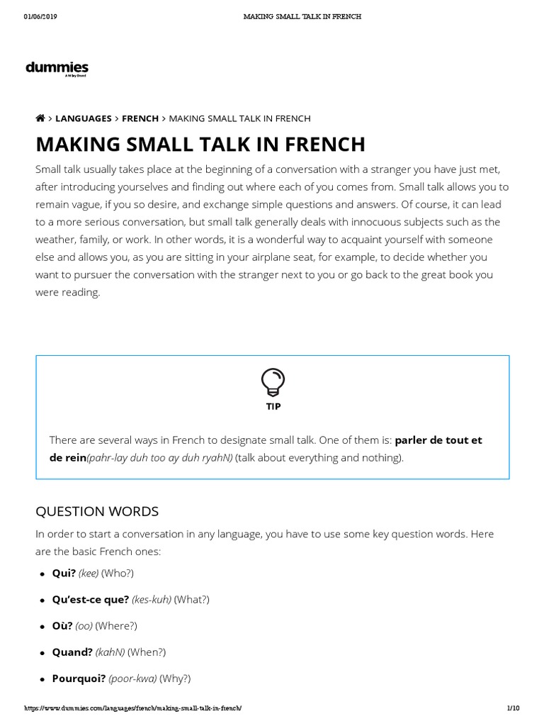 Making Small Talk in French | PDF | Languages | Language Arts & Discipline