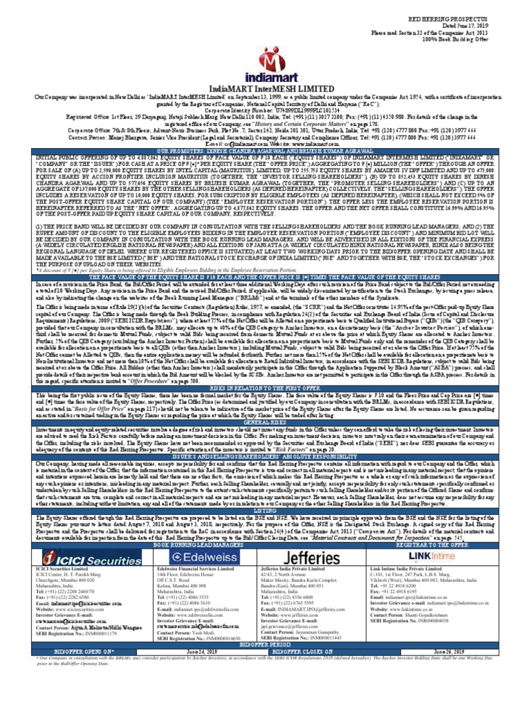 IndiaMART InterMESH LIMITED-RHP PDF | PDF | Stocks | Income Statement