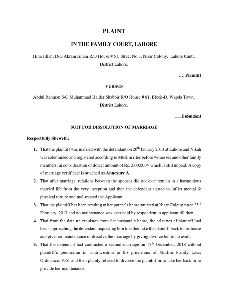Plaint | PDF | Marriage | Divorce