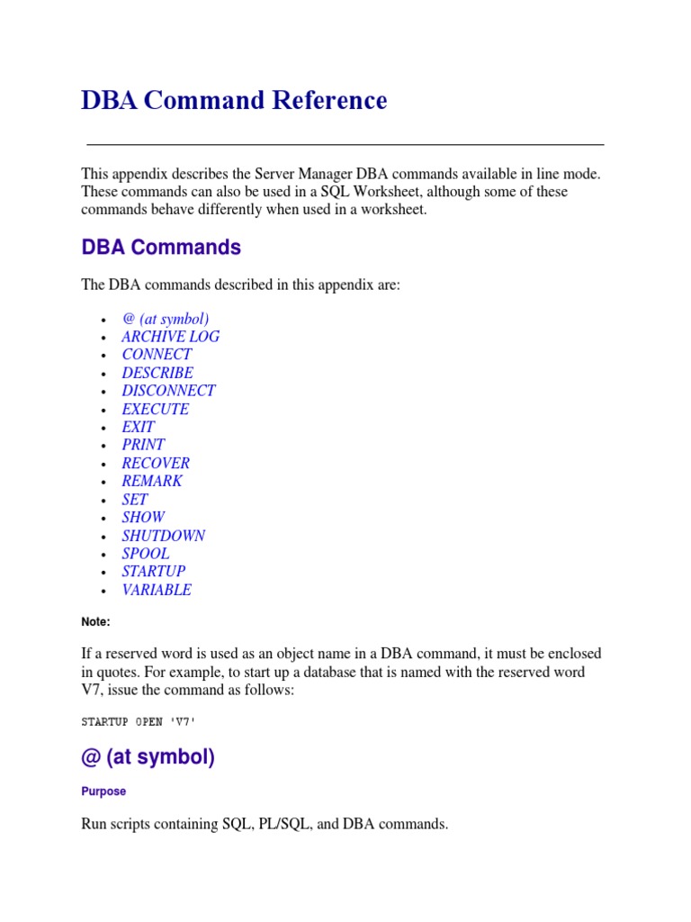 Oracle DBA Commands | PDF | Pl/Sql | Parameter (Computer Programming)