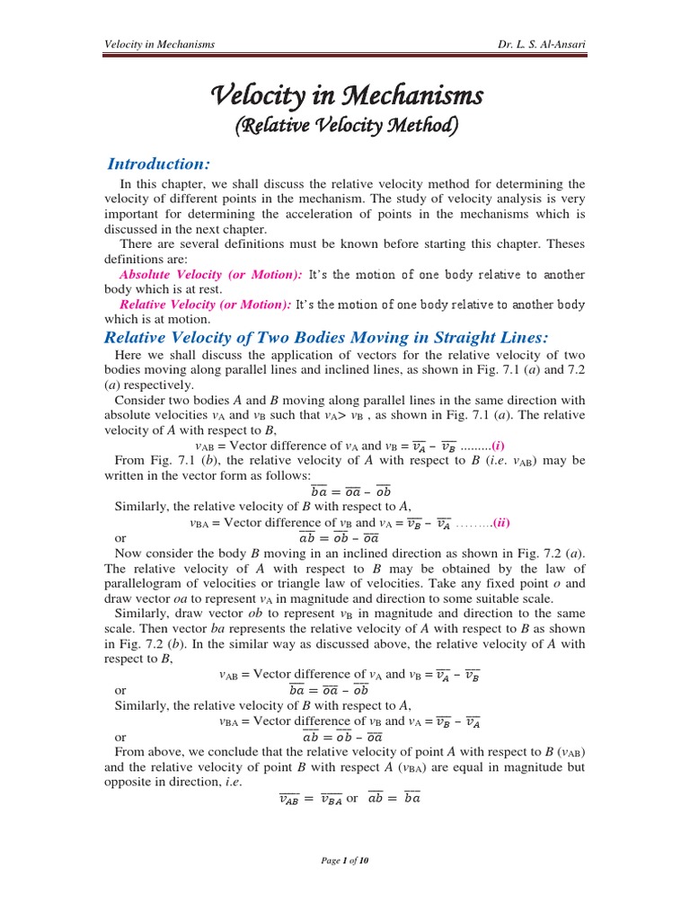Velocity of Mechanism | PDF | Euclidean Vector | Velocity
