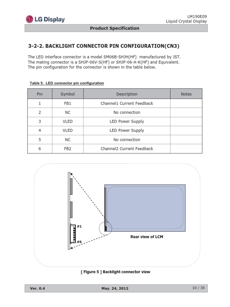 3-2-2. Backlight Connector Pin Configuration (Cn3) : Product ...