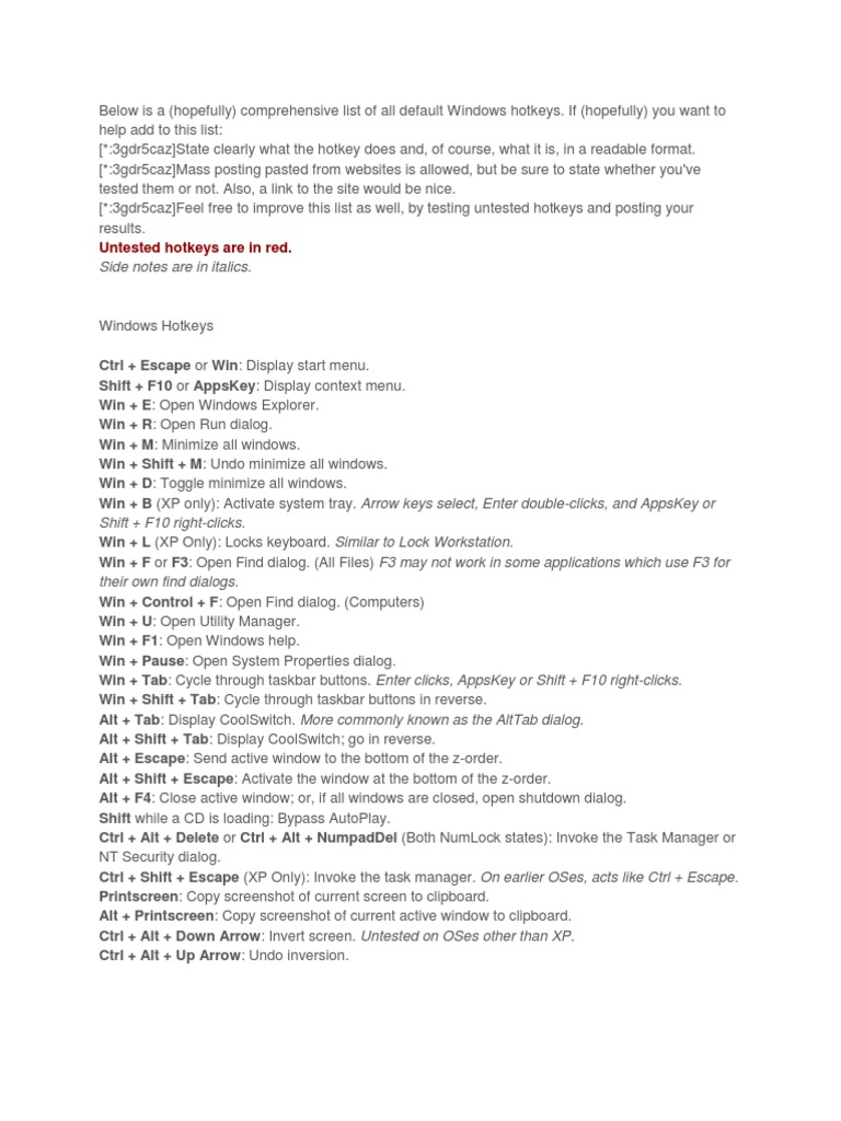 Comprehensive Windows Hotkeys Guide | PDF | Keyboard Shortcut | Tab (Gui)