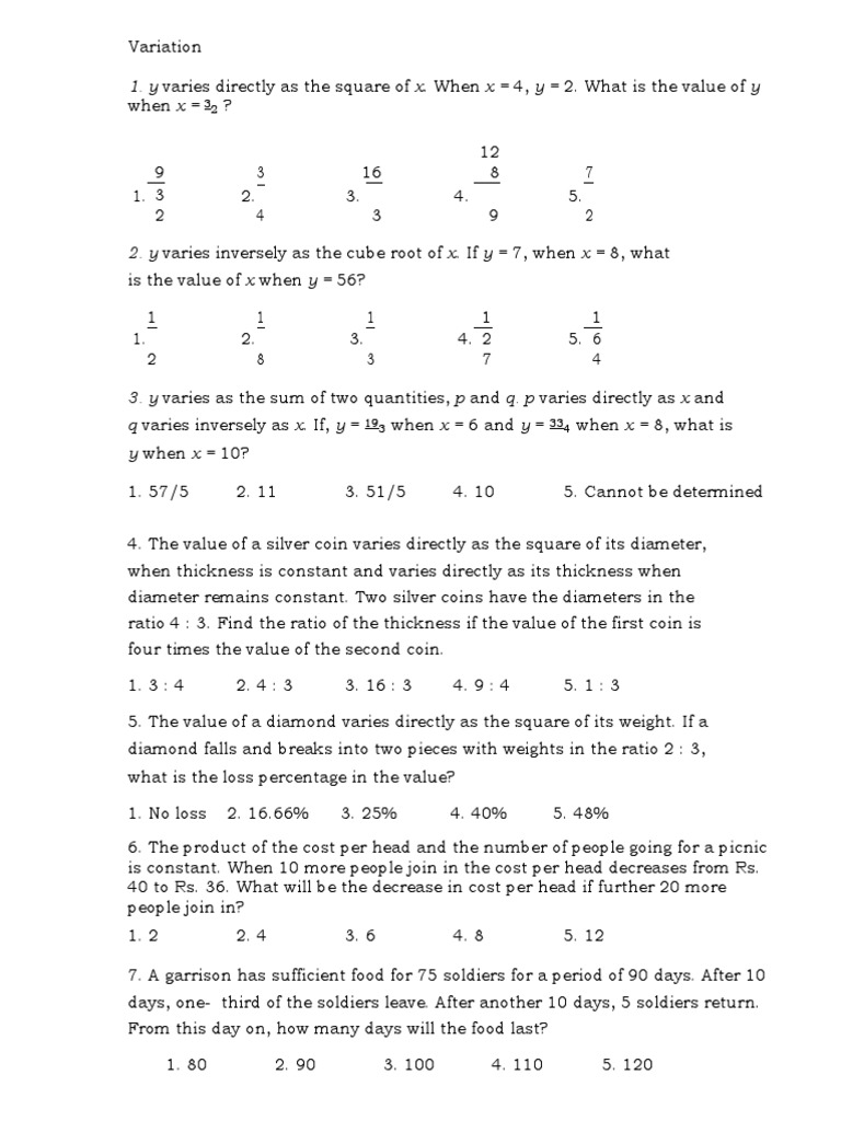 Variation question | Ratio | Solution