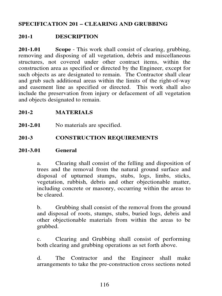 Preparing the Construction Site: Specifications for Clearing, Grubbing ...