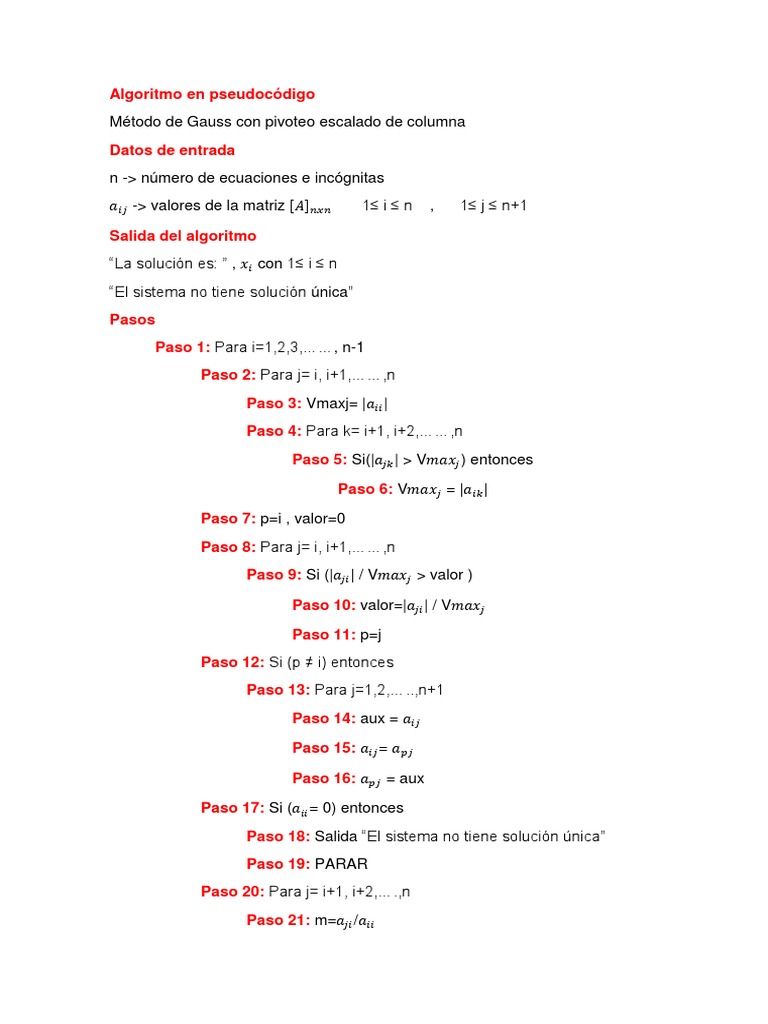 Método de Gauss con Pivoteo Máximo | PDF | Matriz (Matemáticas ...