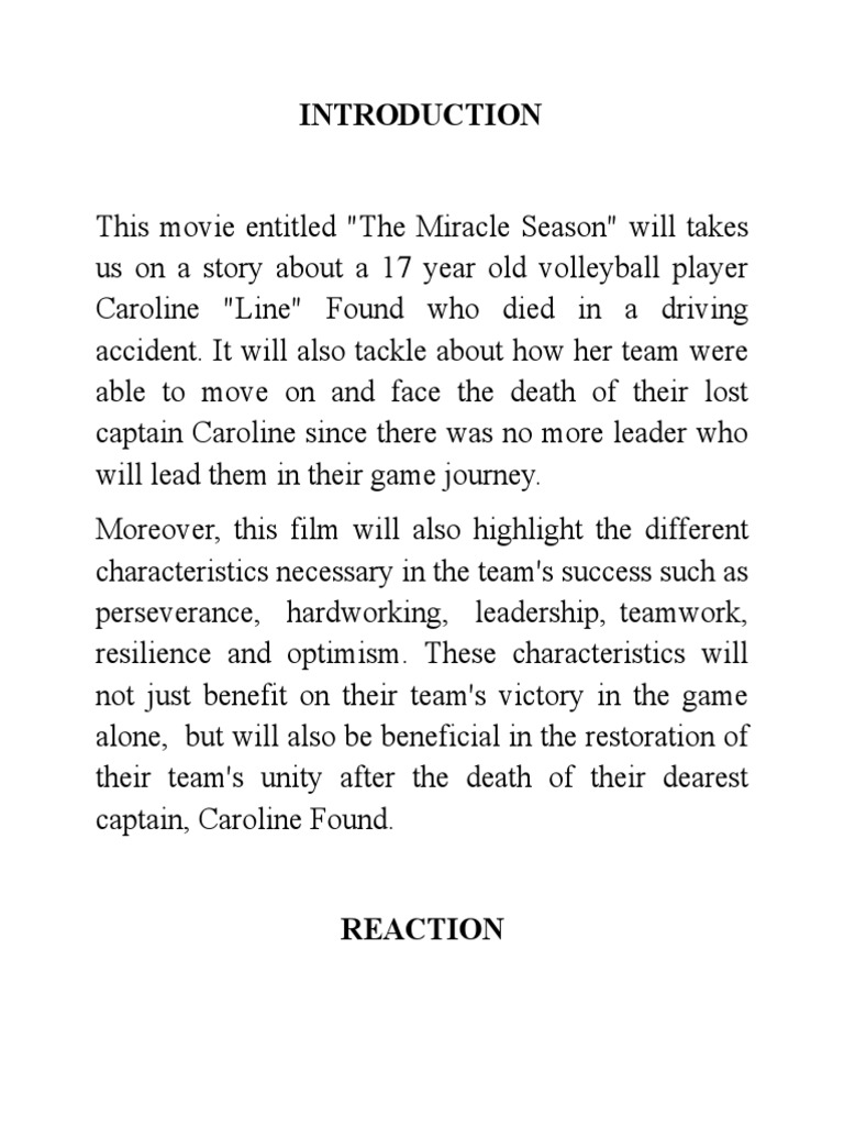 Miracle Season Reaction Paper | PDF