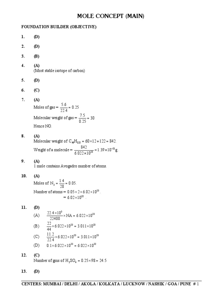 Mole Concept (Main Solution) | PDF | Molar Concentration | Chemical ...