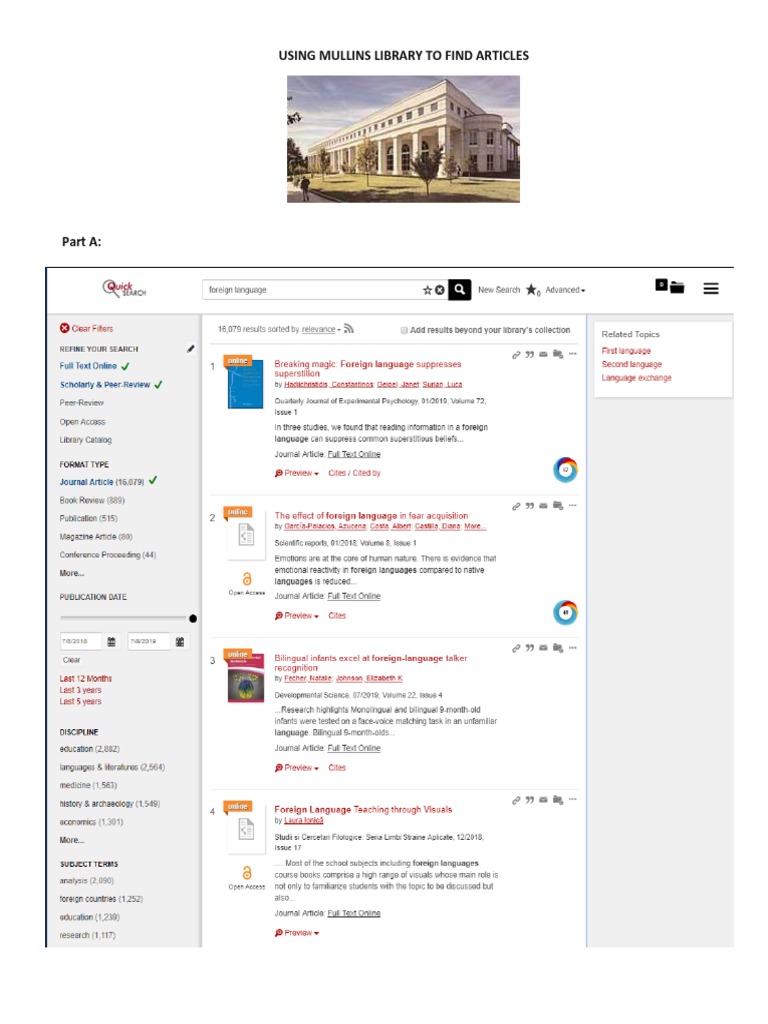 Using Mullins Library To Find Articles - Ruben Villarreal | PDF ...