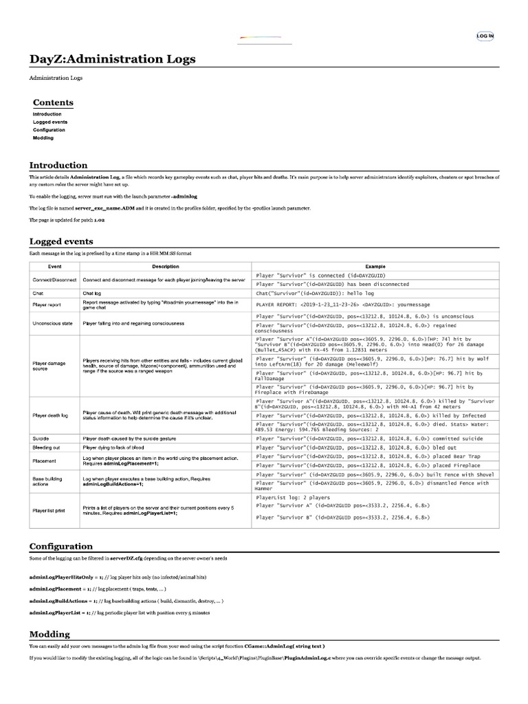 DayZ Administration Logs | PDF
