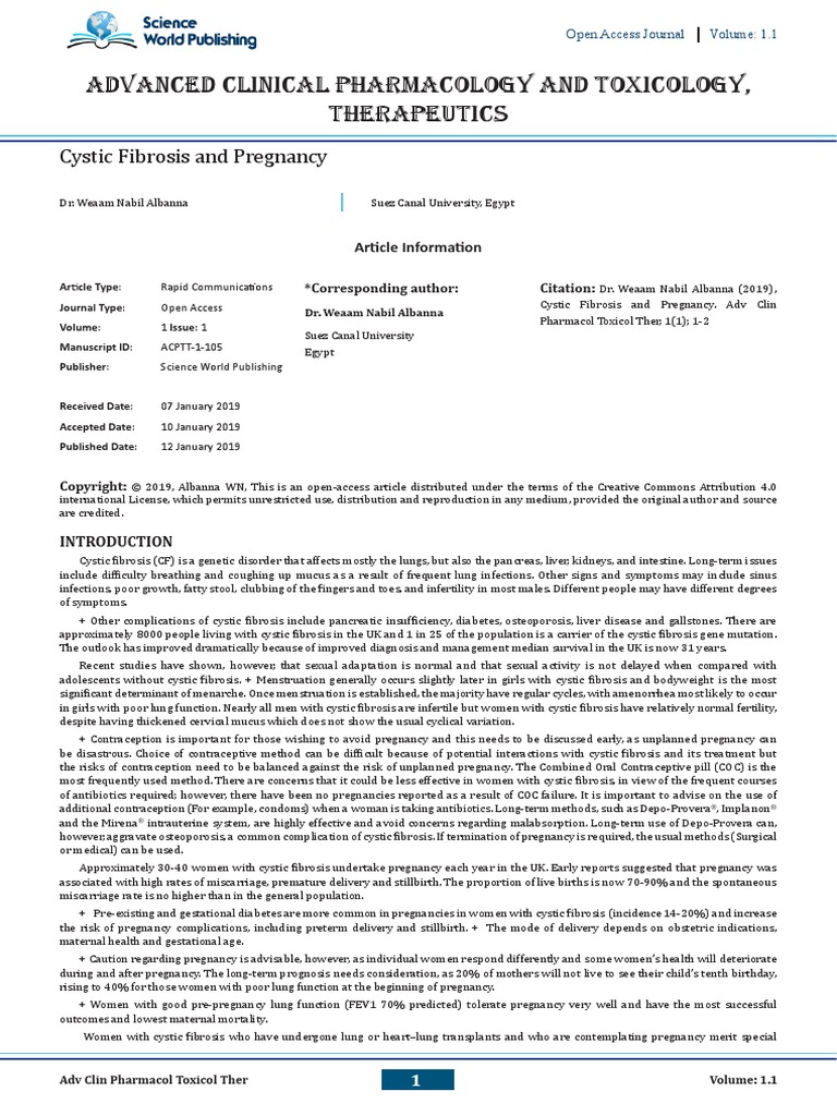 Cystic Fibrosis and Pregnancy | PDF | Pregnancy | Obstetrics