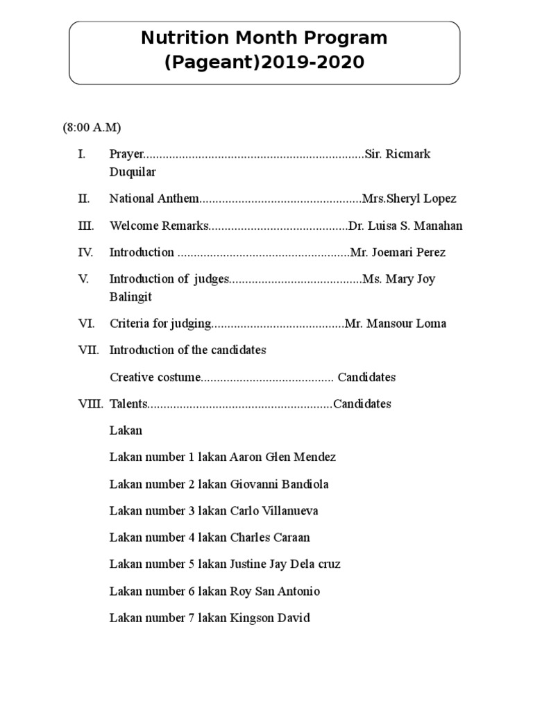 Nutrition Month Program (Pageant) 2019-2020 | PDF