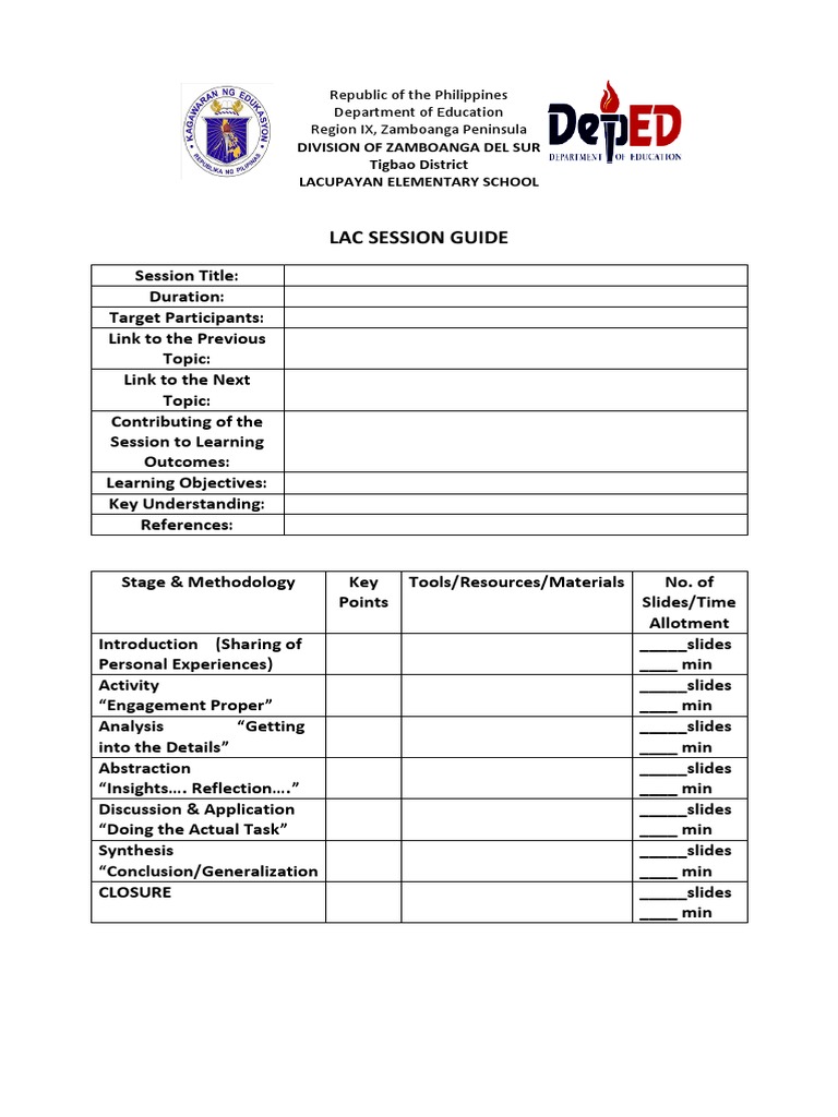 Lac Session Guide: Division of Zamboanga Del Sur Tigbao District ...