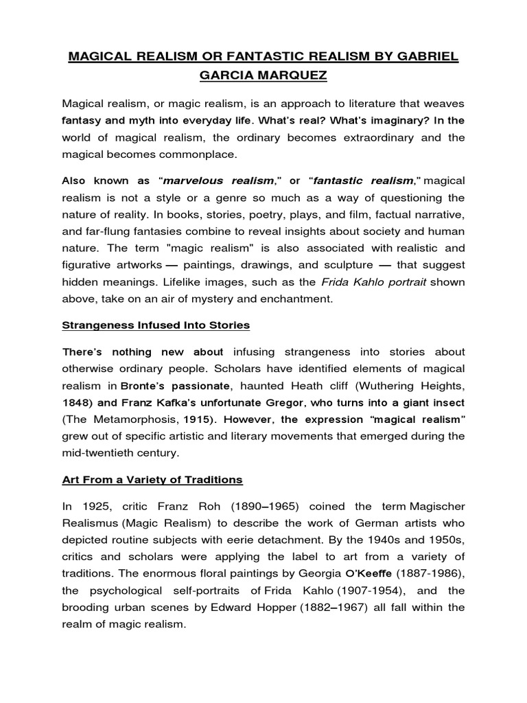 Magical Realism or Fantastic Realism by Gabriel Garcia Marquez | PDF