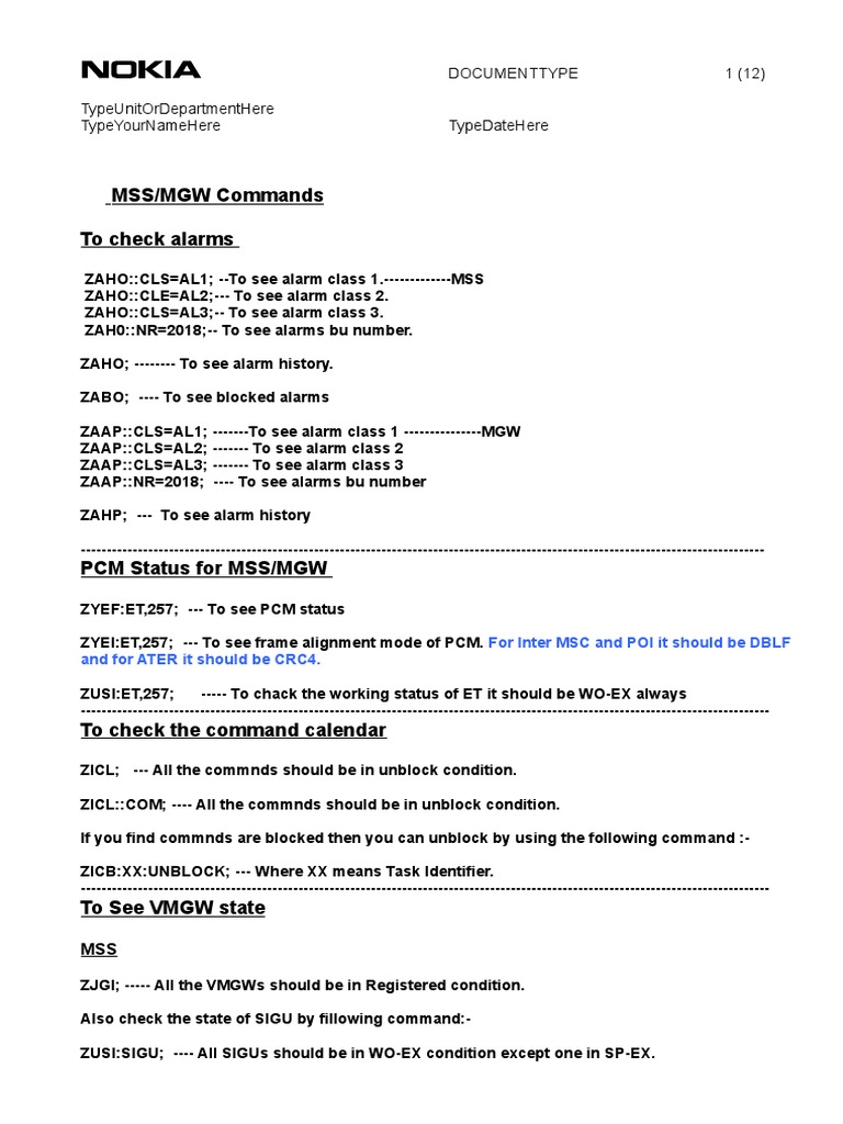 Commands - For - NOKIA DX 200 O&M | PDF | Bit Rate | Networks