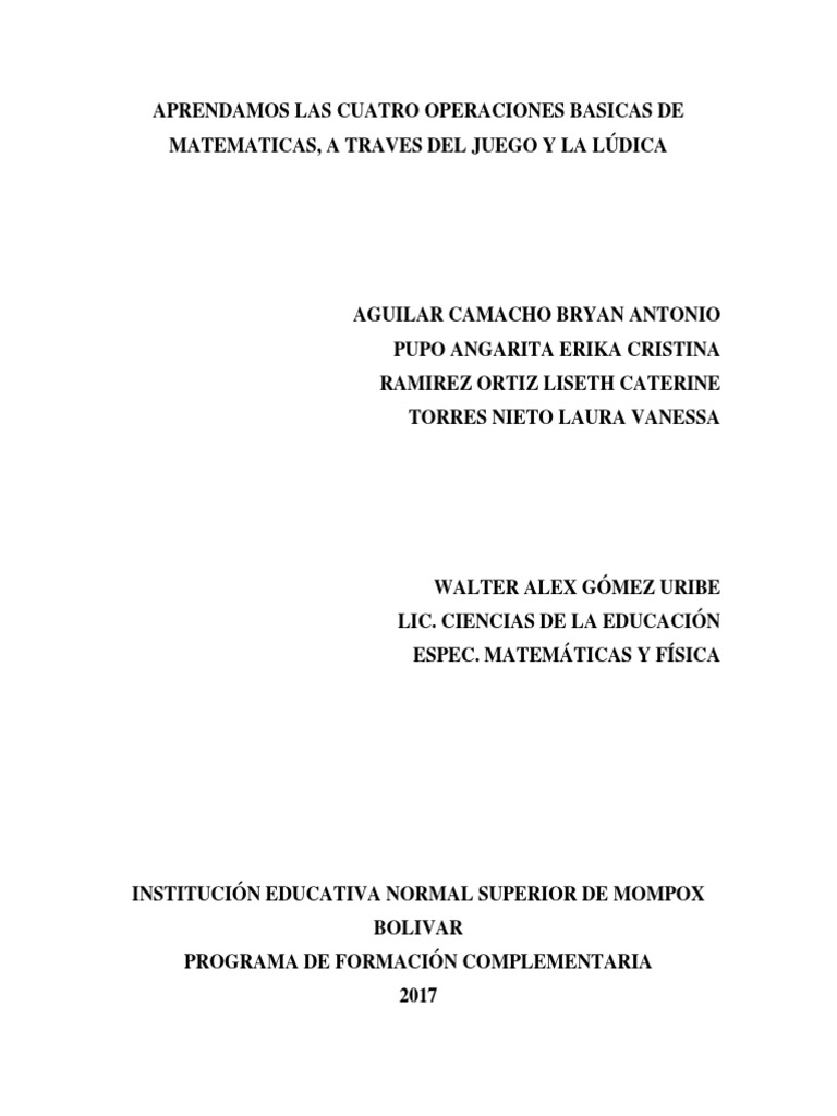 Aprendamos Las Cuatro Operaciones Basicas de Matematicas1 | PDF | Aprendizaje | Conocimiento