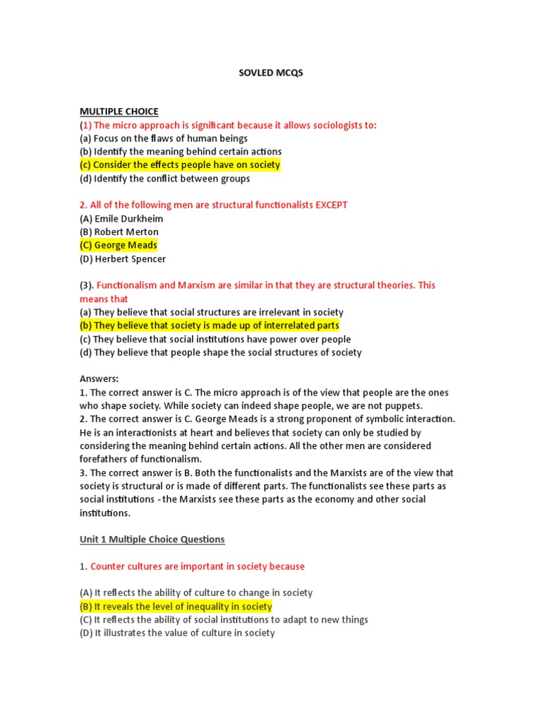 MCQs CSS | PDF | Sociology | Émile Durkheim