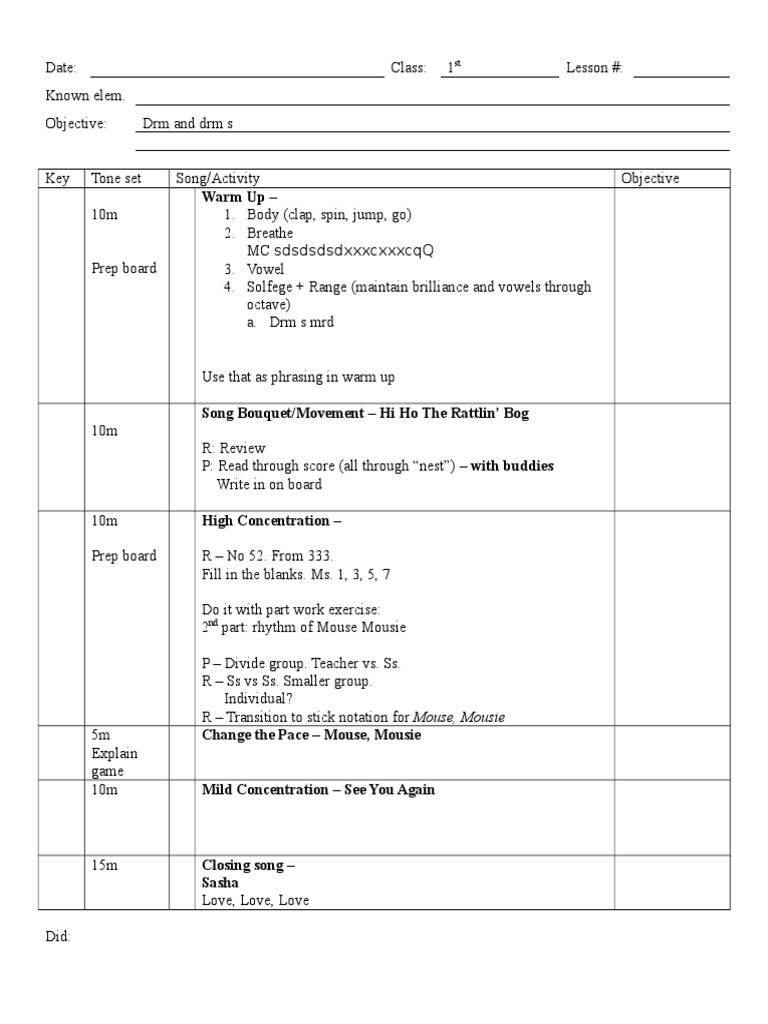 Kodály Method Lesson Plan Overview | PDF
