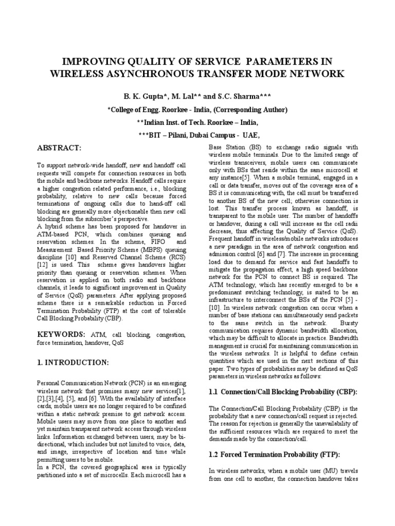 Improving Quality of Service Parameters in Wireless Asynchronous Transfer Mode Network ...