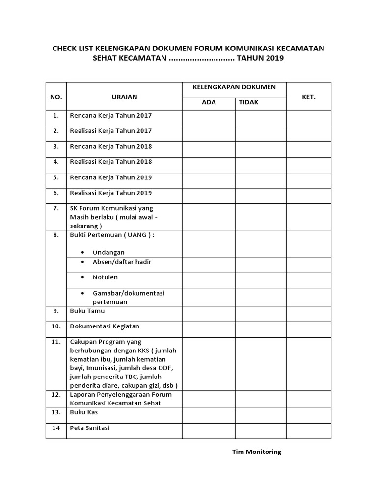 Checklist Kelengkapan Dokumen | PDF