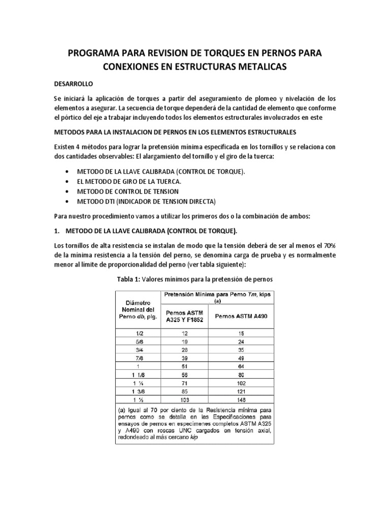 Procedimiento de Torque 1 | PDF | Tornillo | Ingeniería mecánica
