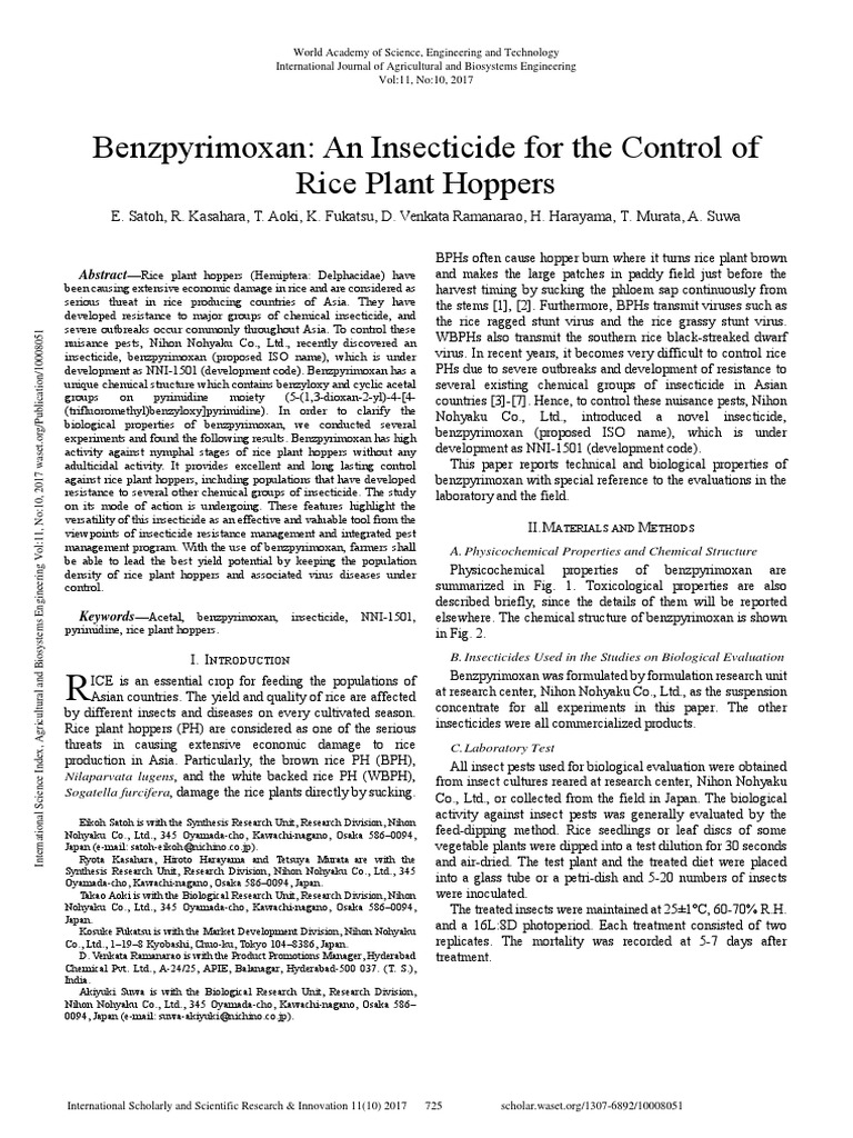 Benzpyrimoxan An Insecticide For The Control of Rice Plant Hoppers ...