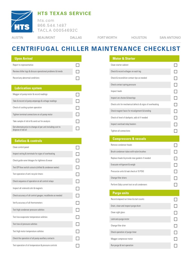 Centrifugal Chiller Maintenance Checklist | PDF | Relay | Electric Motor