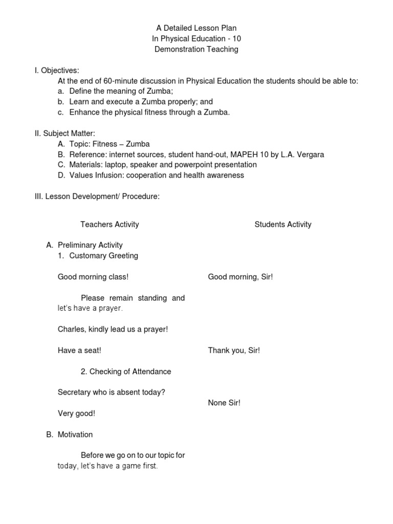 Semi Detailed Lesson Plan | PDF | Lesson Plan | Physical Education