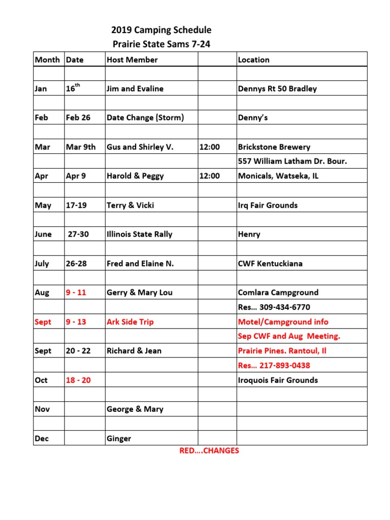 Pss 2019 Camping Schedule 7-24 | PDF