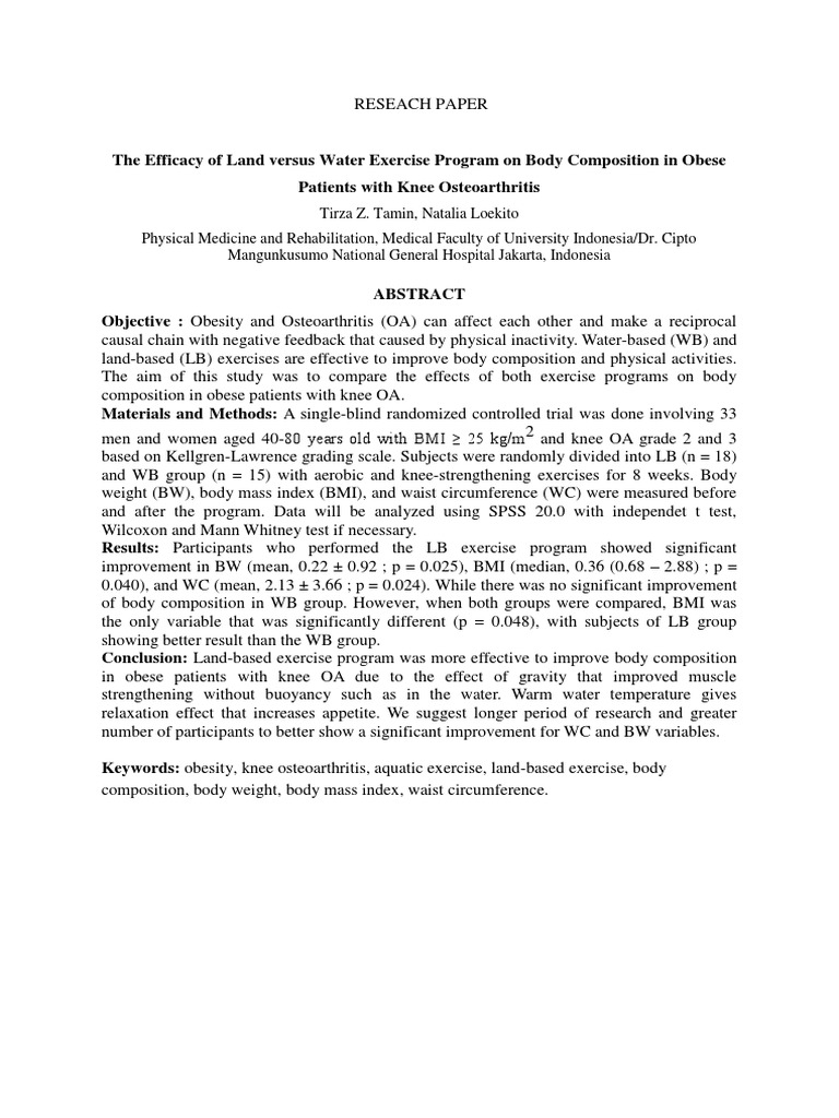 (REV) The Efficacy of Land Versus Water Exercise Program On Body ...