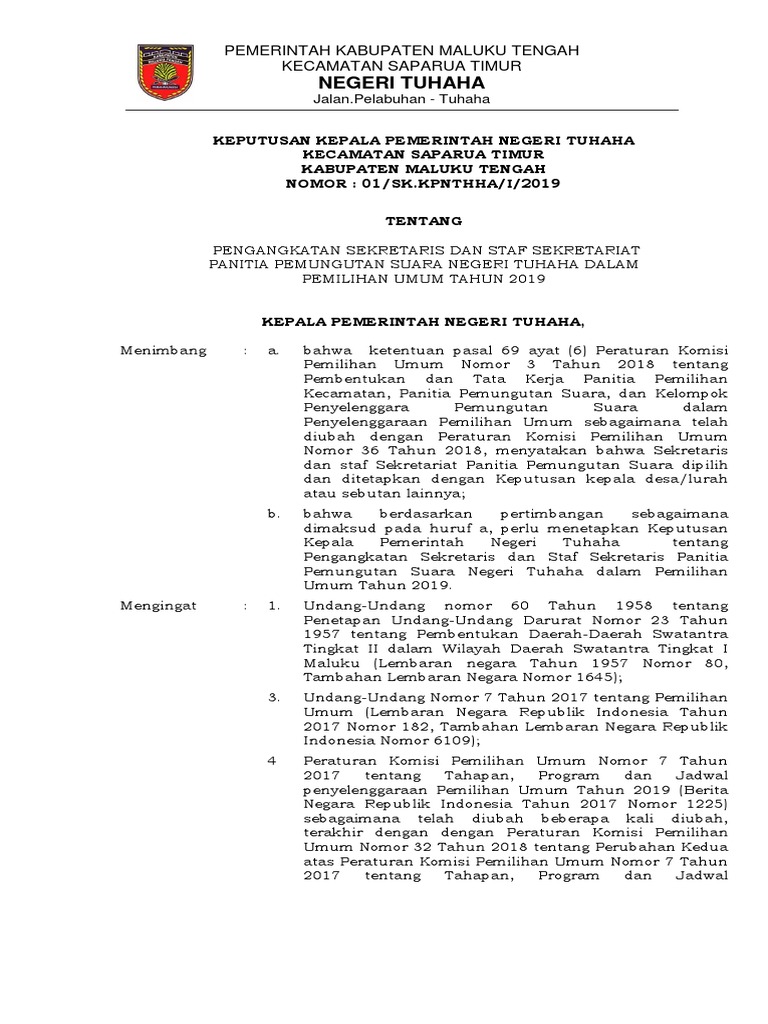 Contoh SK Sekretariat PPS | PDF