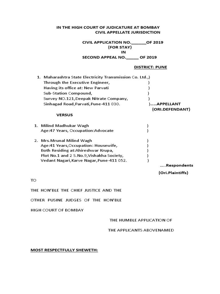 Application for Stay of Execution of Judgment Awarding Compensation in ...