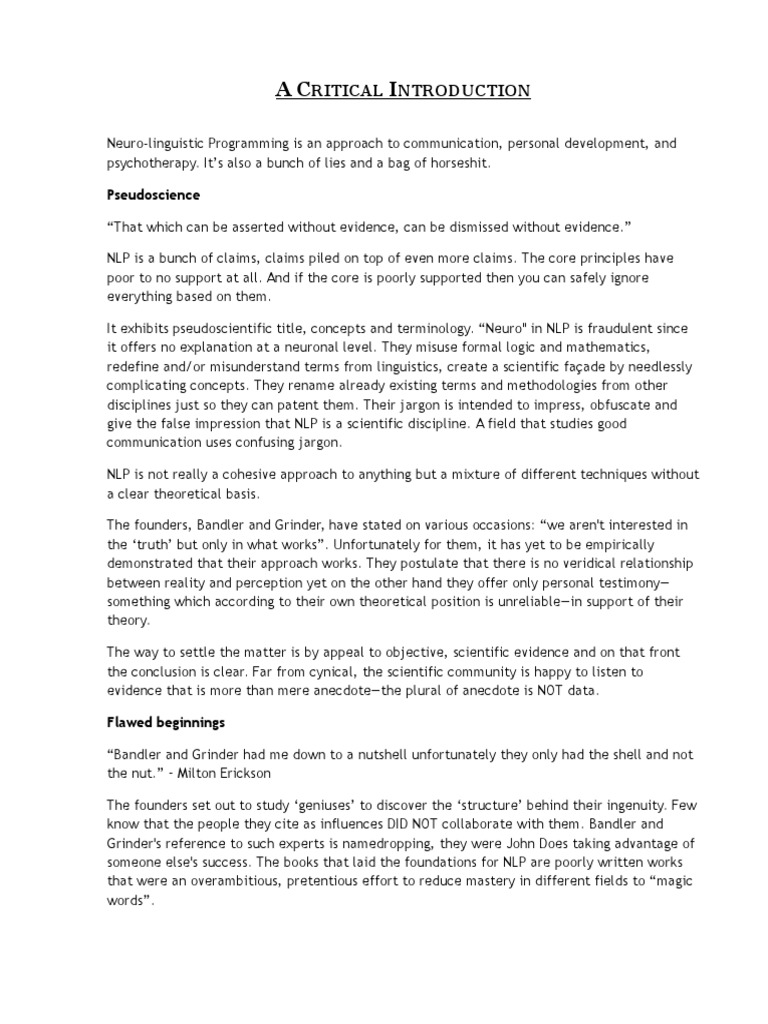 Neuro Linguistic Programming | PDF | Neuro Linguistic Programming | Thought