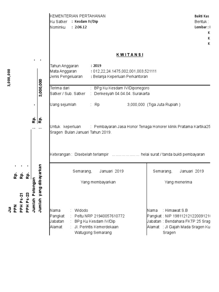 Kwitansi Pembayaran Jasa Honor 2019 Pdf