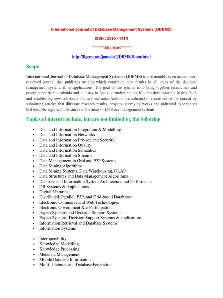International Journal of Database Management Systems (IJDBMS) | PDF ...