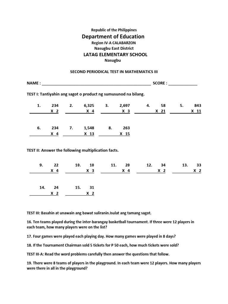 PT Mathematics 3 q2 | PDF | Teaching Mathematics