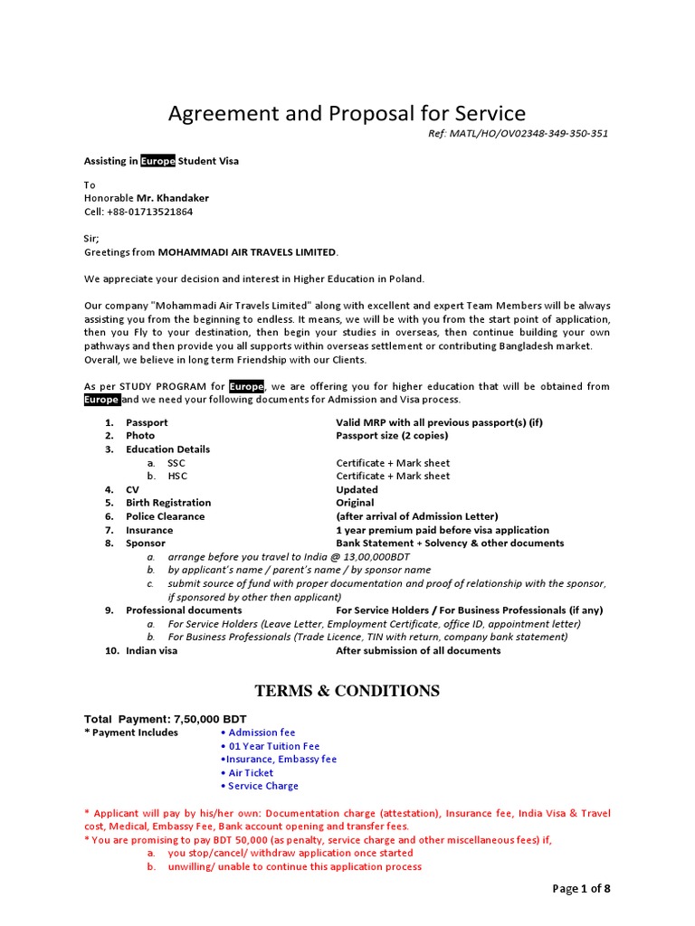 Agreement With Client - Sample | PDF | Travel Visa | Fee