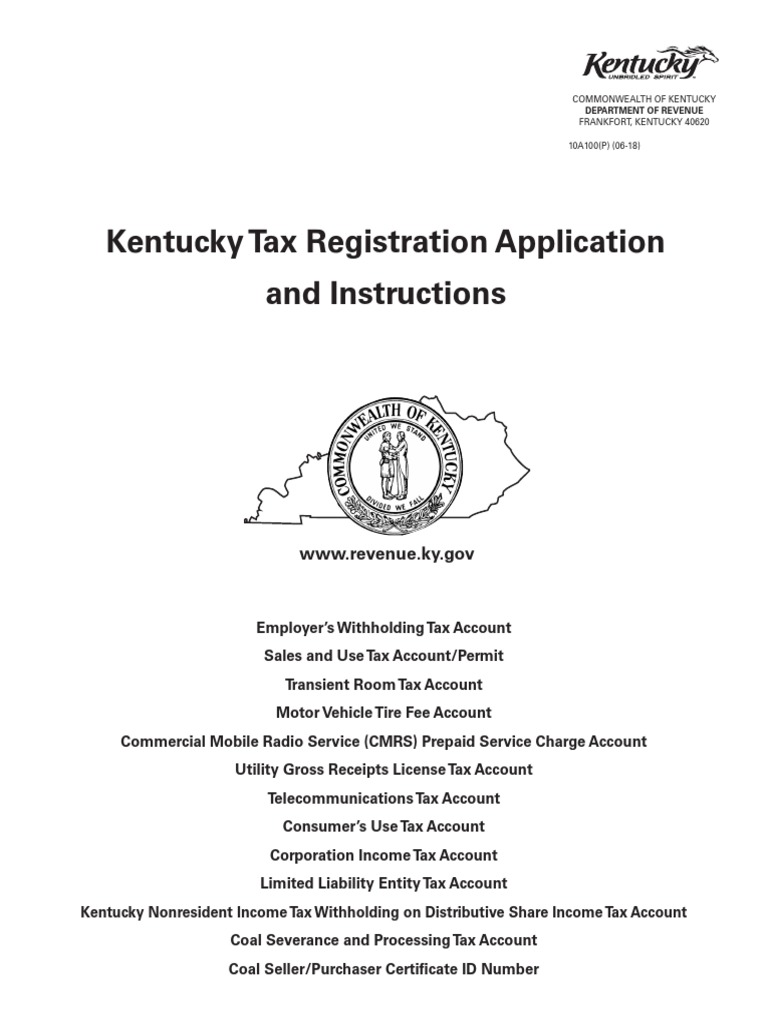 Kentucky Tax Registration Application and Instructions: WWW - Revenue ...