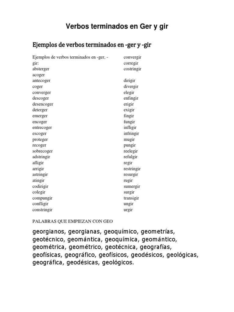 Verbos Terminados en Ger y Gir | PDF | Science | Geología