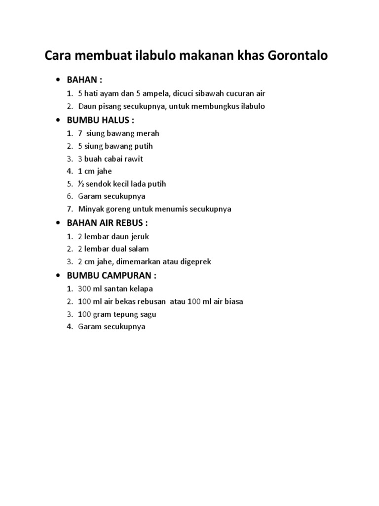 Cara Membuat Ilabulo Makanan Khas Gorontalo | PDF