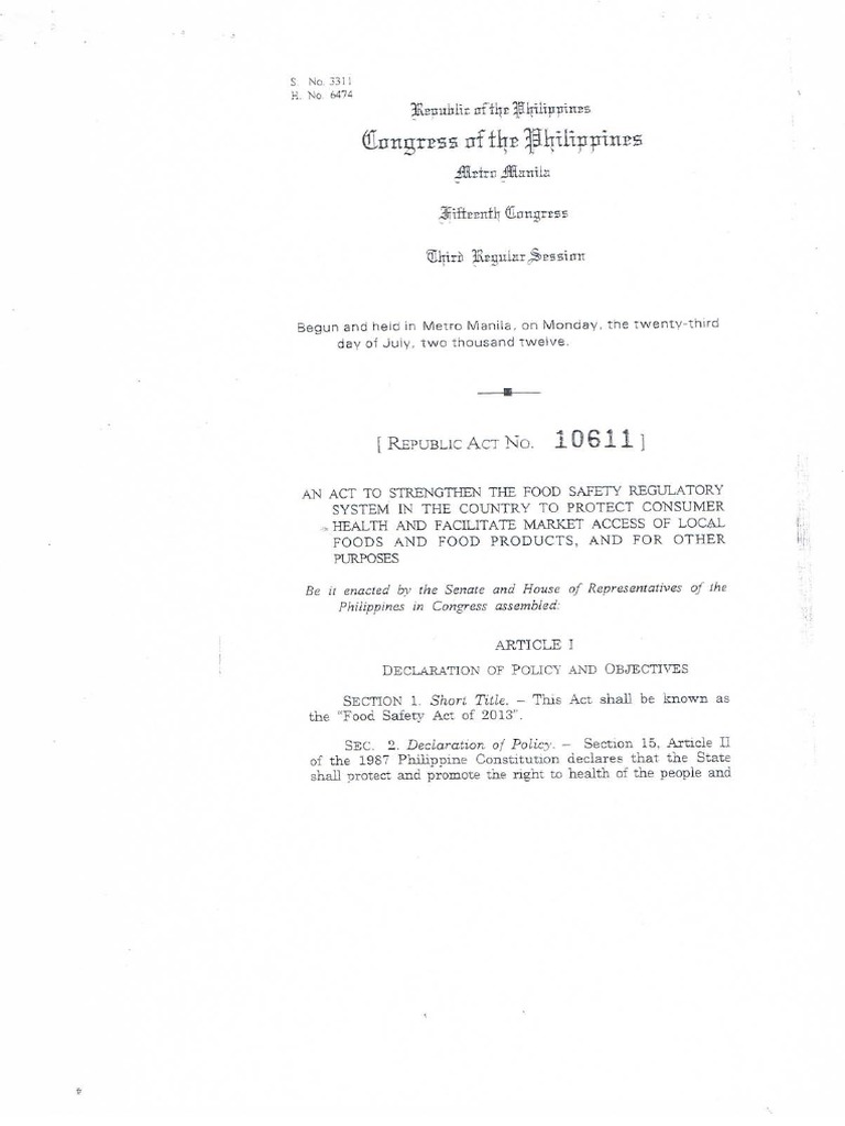 RA 10611 - Food Safety Act of 2013 PDF | PDF